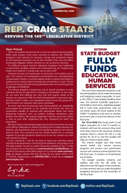 2020 summer Newsletter from PA State Rep. Craig Staats