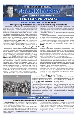 Fall 2022 Newsletter from PA State Rep. Frank Farry